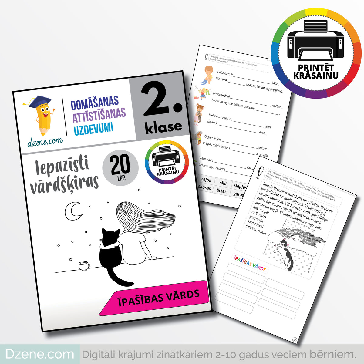2. klase, Iepazīsti vārdšķiras - ĪPAŠĪBAS VĀRDS, 20 lpp., 2023 – Dzene.com
