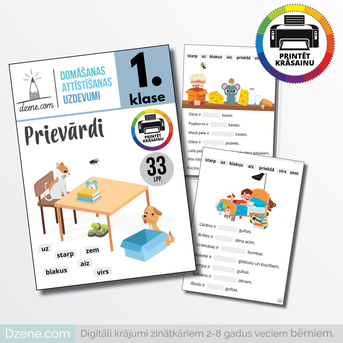 1. klase, Prievārdi, 33 lpp., 2021 – Dzene.com